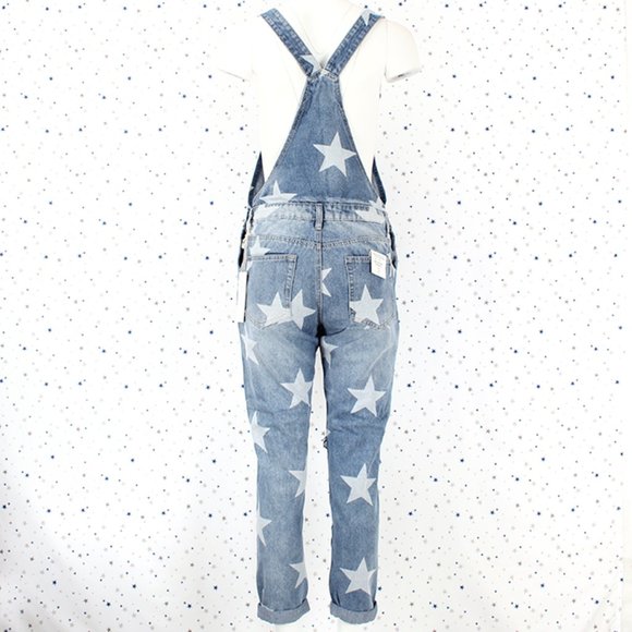 American Bazi | Jeans | Star Print Distressed Denim Jean Overalls ...
